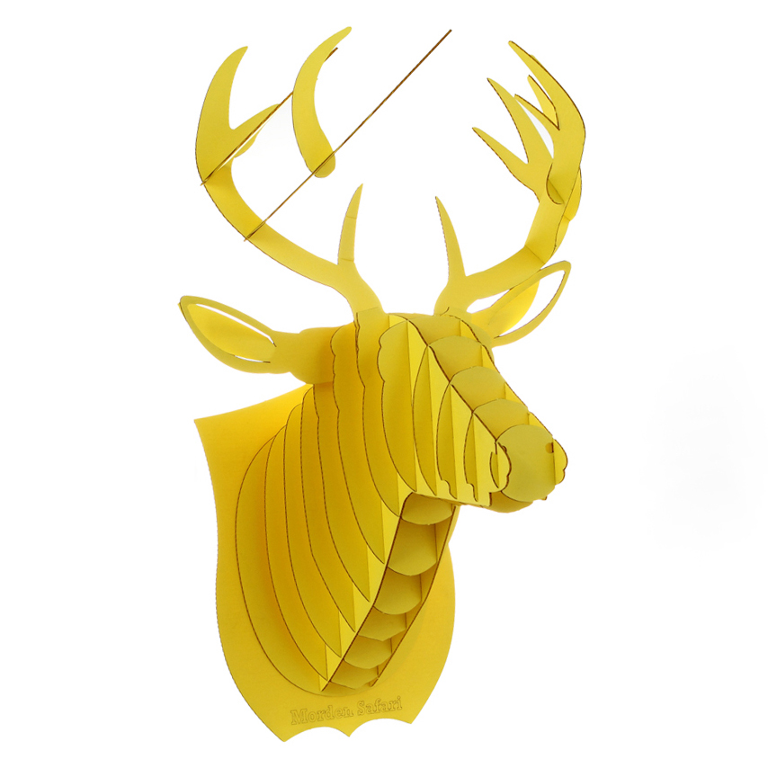 Yellow Deer Head 3D Puzzle Jigsaw DIY Art Paper Model Wall Decor ...